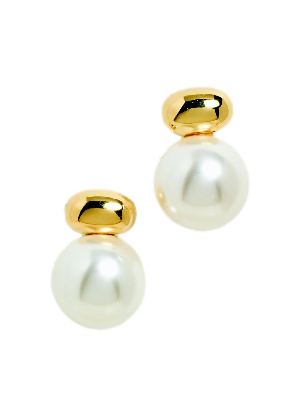 SHASHI Gold Pearl Stud Drop Earrings - J. Cathell