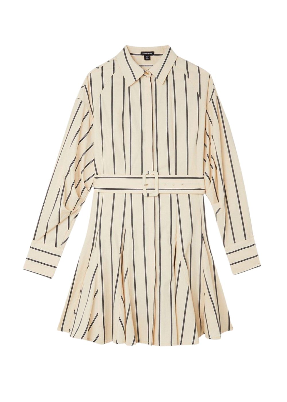 Cotton stripe godet insert woven shirt dress,ivory - J. Cathell