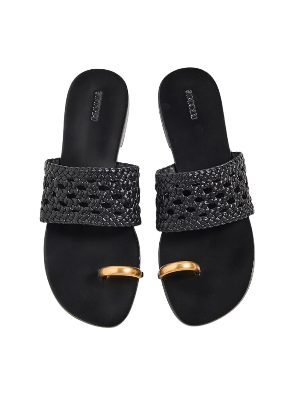 Ariana Woven Leather Sandals with Metal Toe Ring - J. Cathell