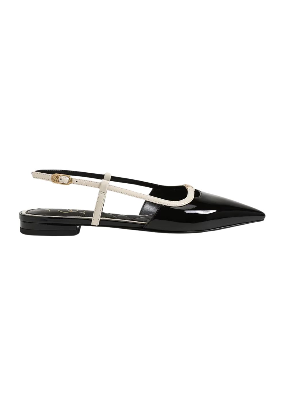sam edelman,COHEN SLINGBACK POINTY TOE FLAT,BLACK PATENT/WHITE - J. Cathell