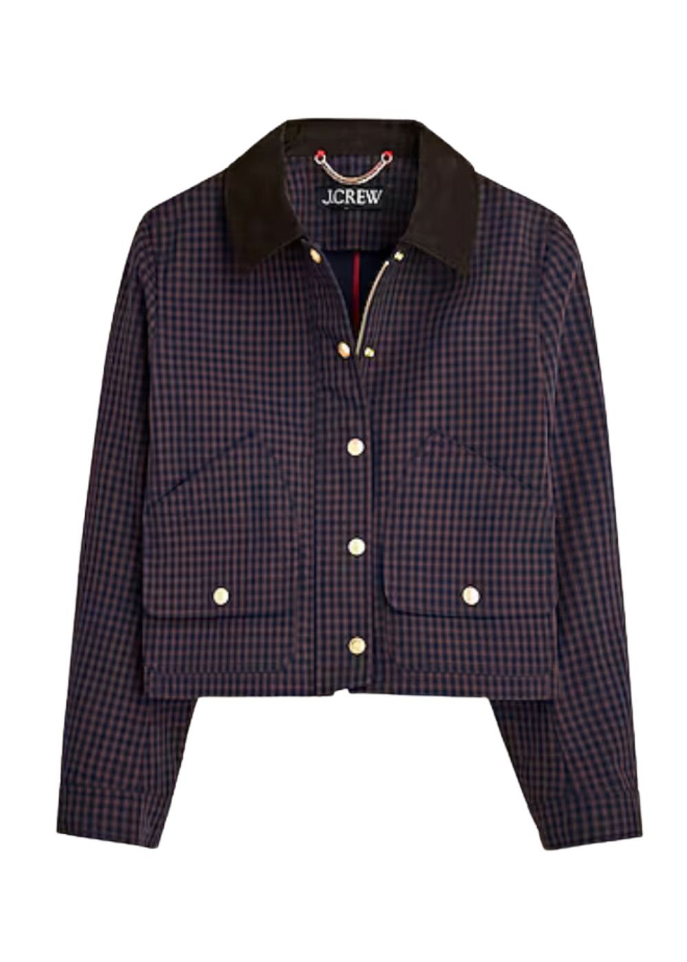 jcrew,Short Barn Jacket™ in plaid,navy brown - J. Cathell