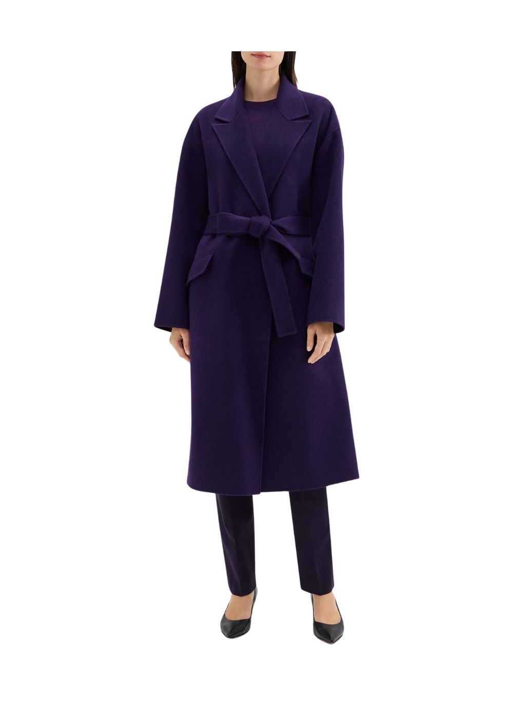 theory,Robe Coat in Double-Face Wool-Cashmere, blackberry - J. Cathell