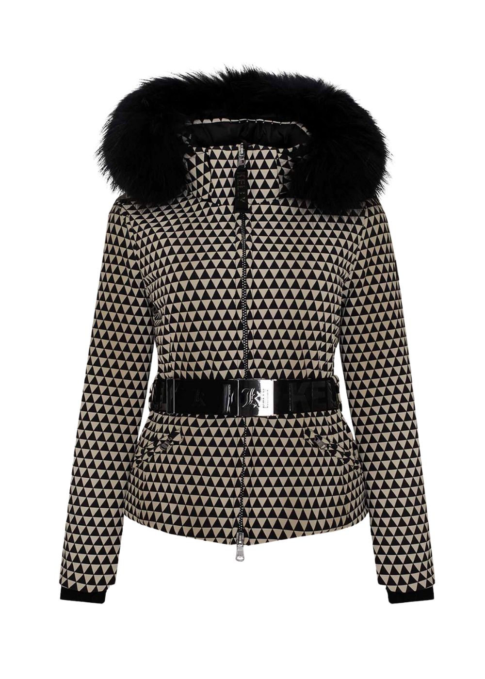 Kelly by Sissy Tiffany, Black and Beige Ski Jacket with Fur Trimmed ...