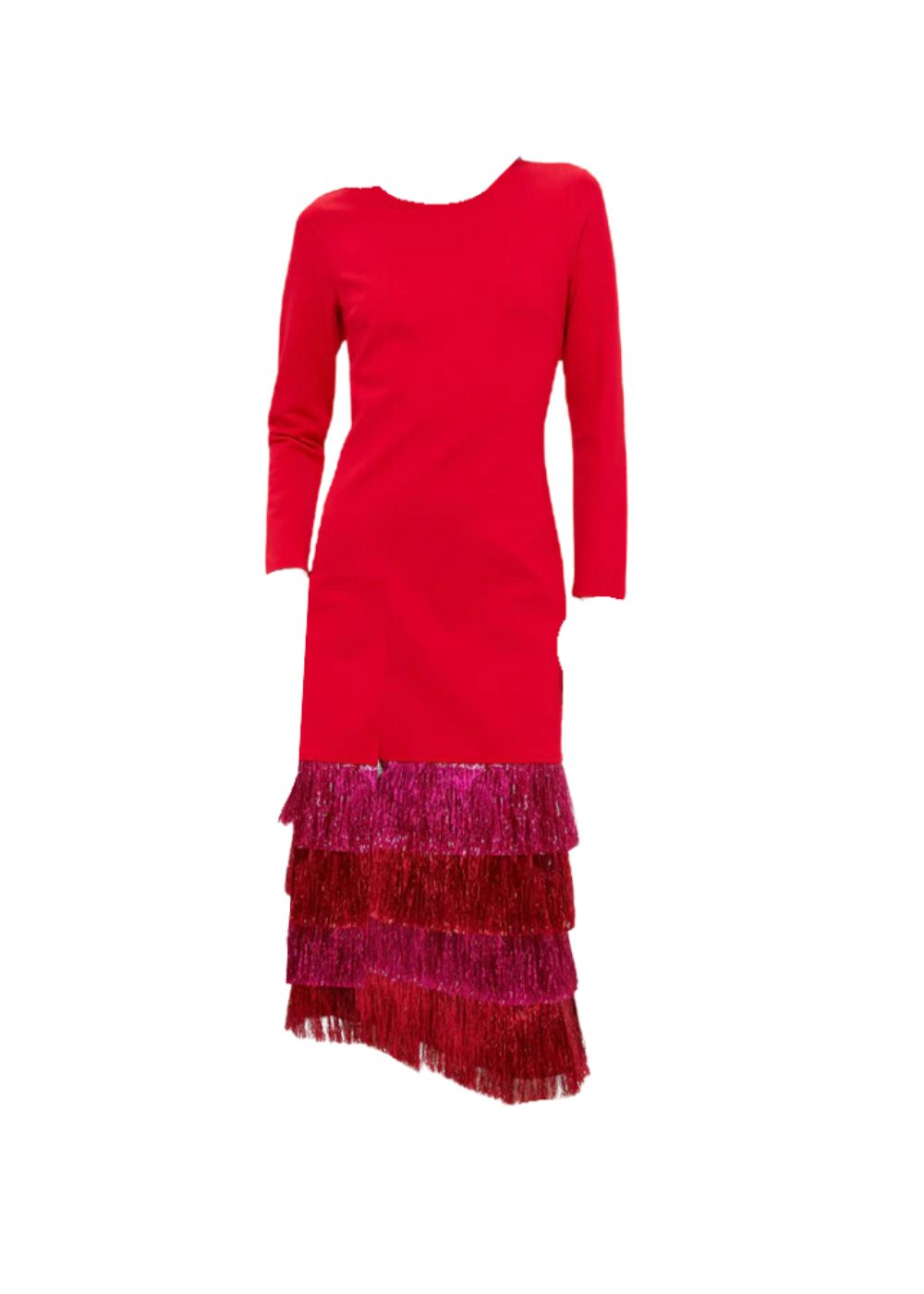 Hyacinth House,Red & Pink Metallic Fringe Francie Long Sleeve Maxi ...