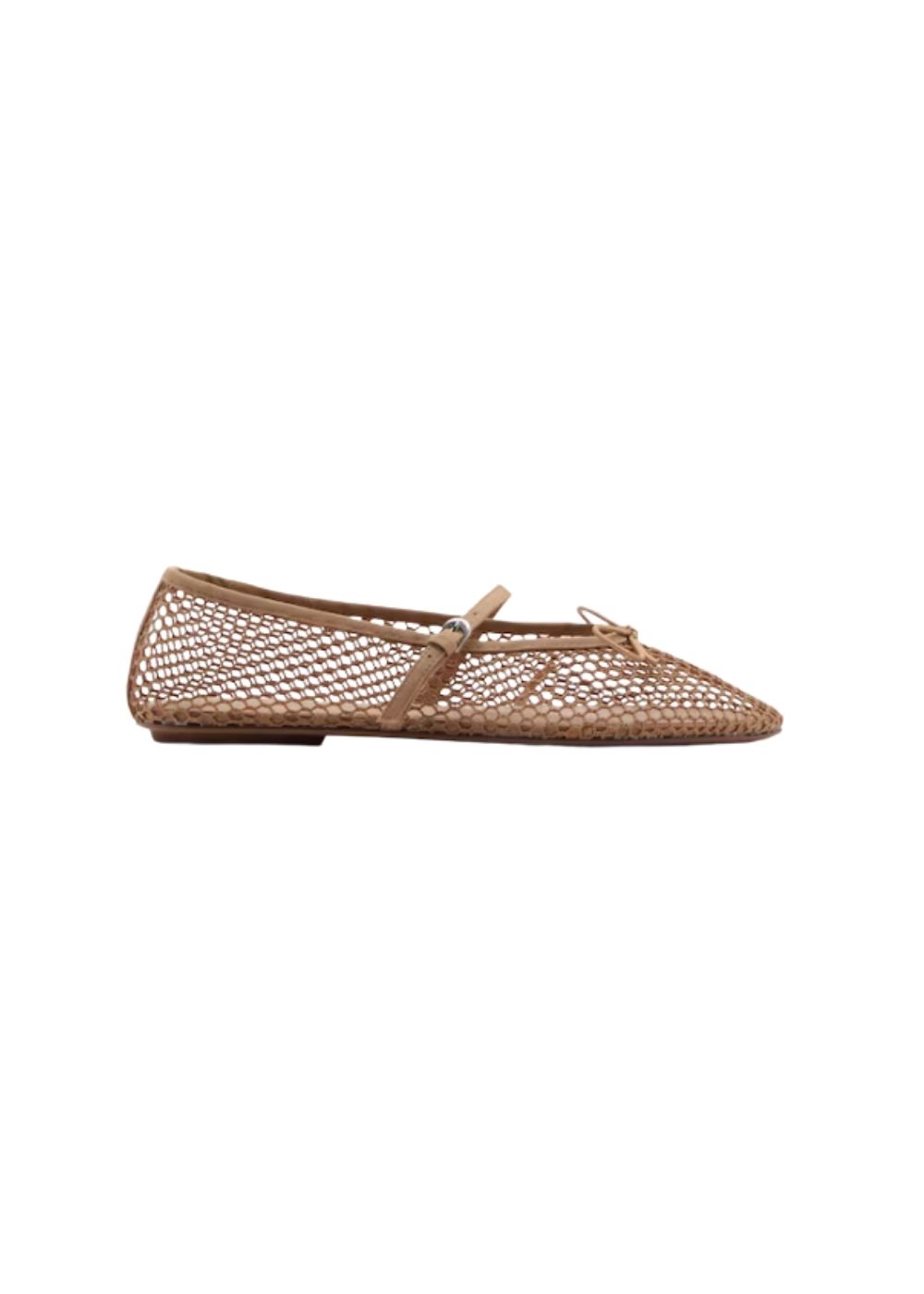 Mango, Mesh Ballerina Flats With Buckle Strap, Nude - J. Cathell