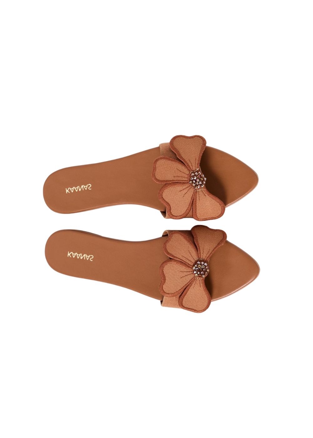 KAANAS Bliss by Lun Flower Applique Sandals,caramel - J. Cathell