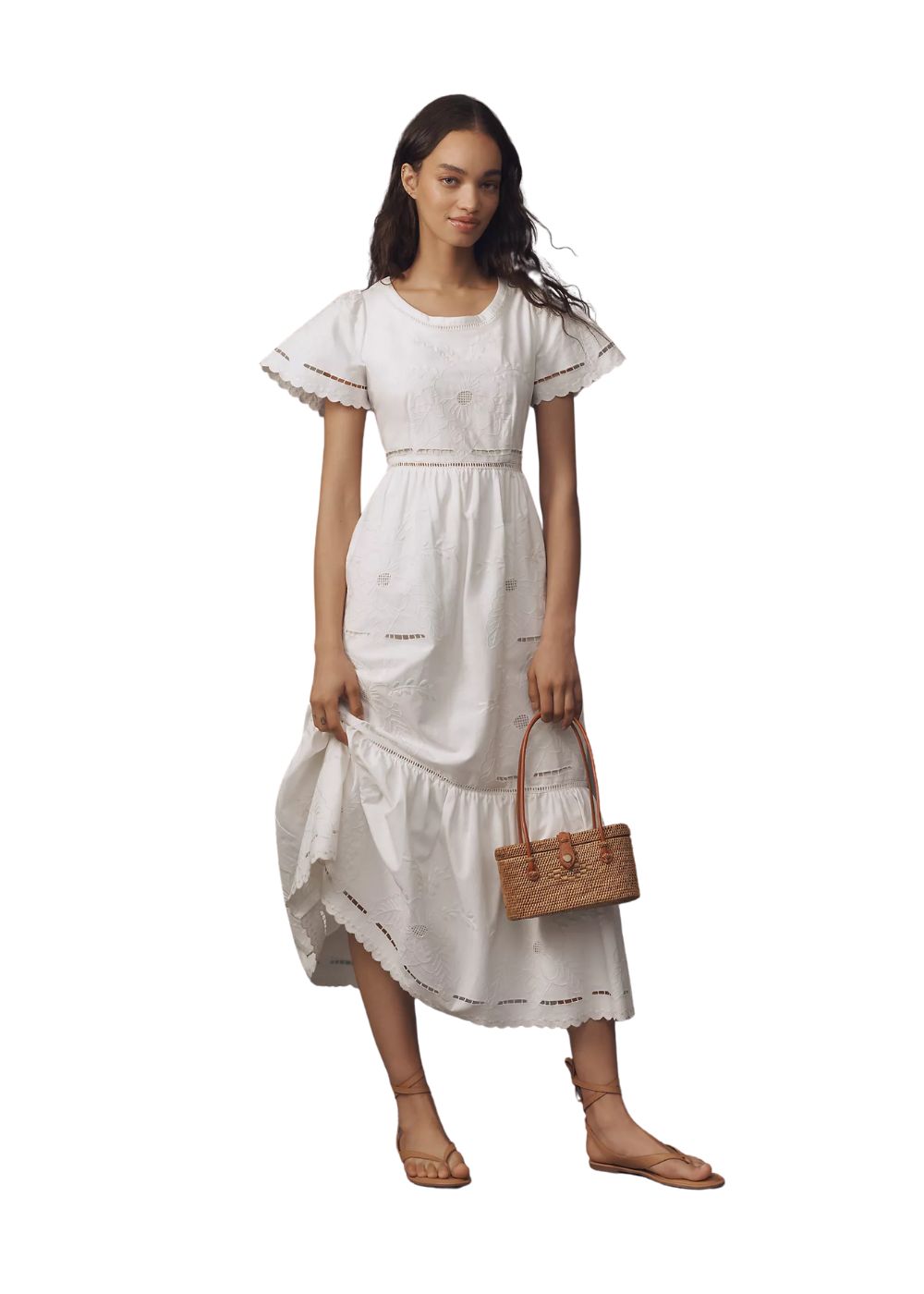 Hunter Bell, Marley Flutter-Sleeve Embroidered Eyelet Midi Dress,white ...