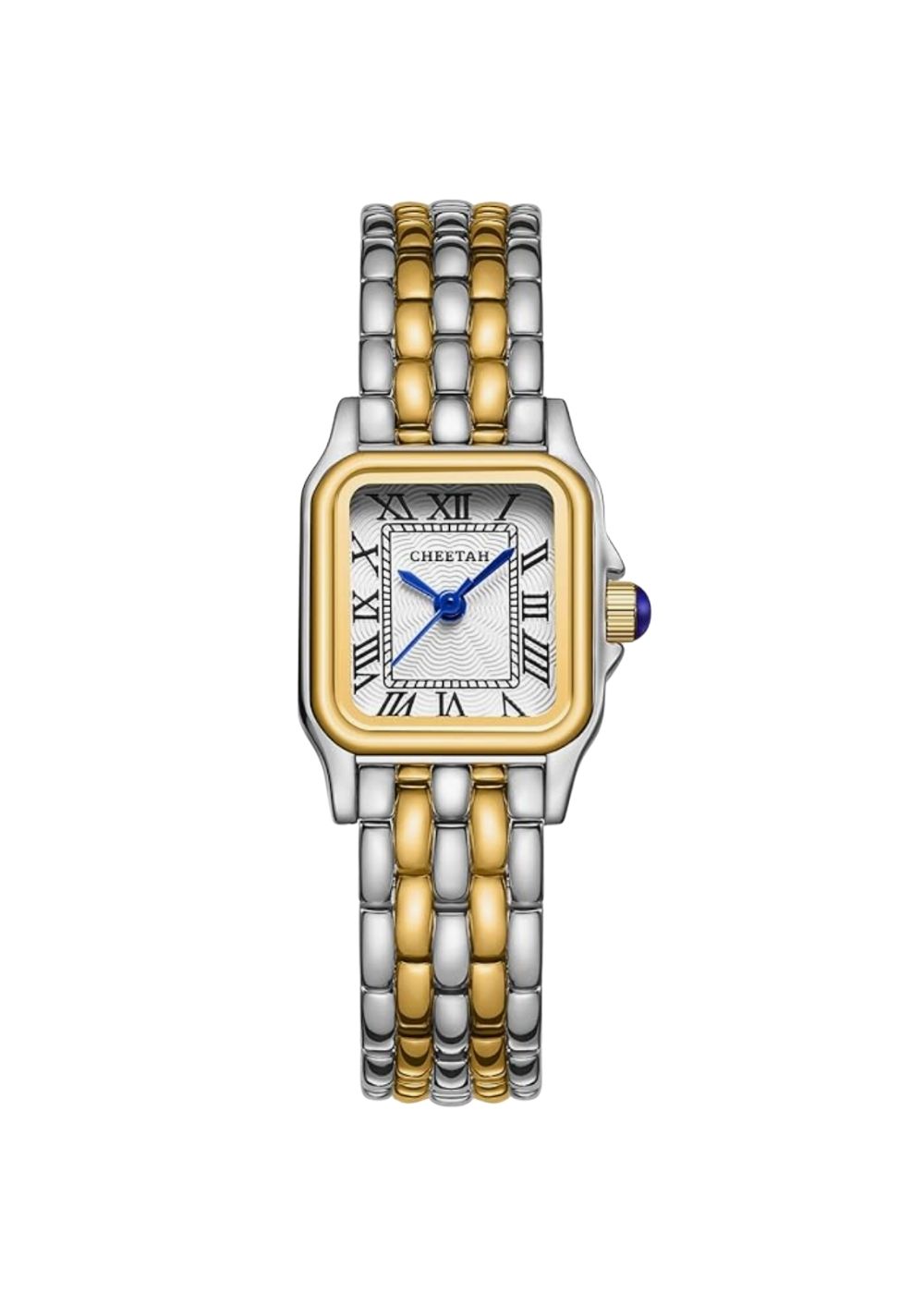 CHEETAH, Rectangular Roman Dial Two Tone Watch, Silver/Gold - J. Cathell