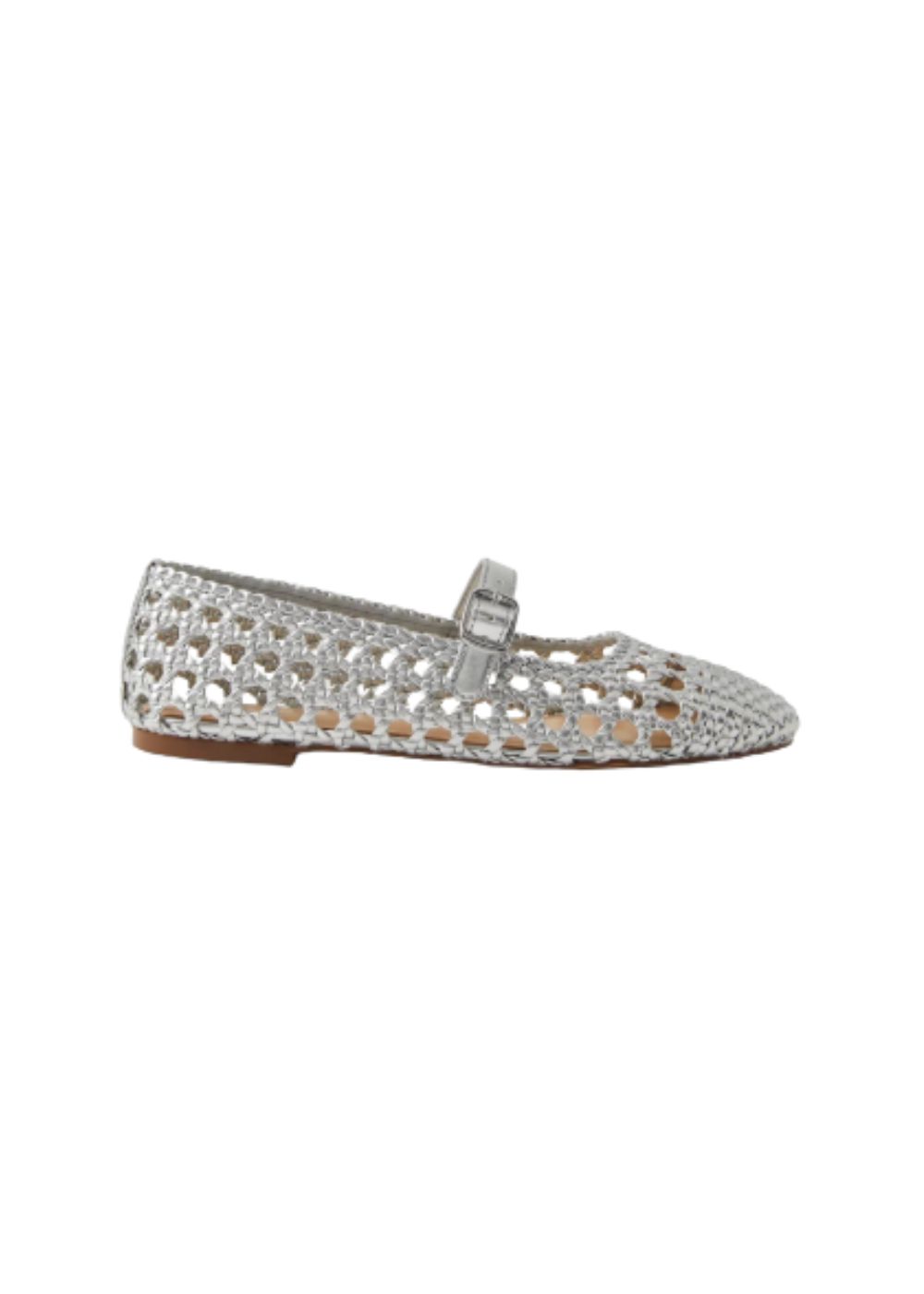 Ann Taylor, Metallic Woven Mary Jane Ballet Flat, Silver Metallic - J ...
