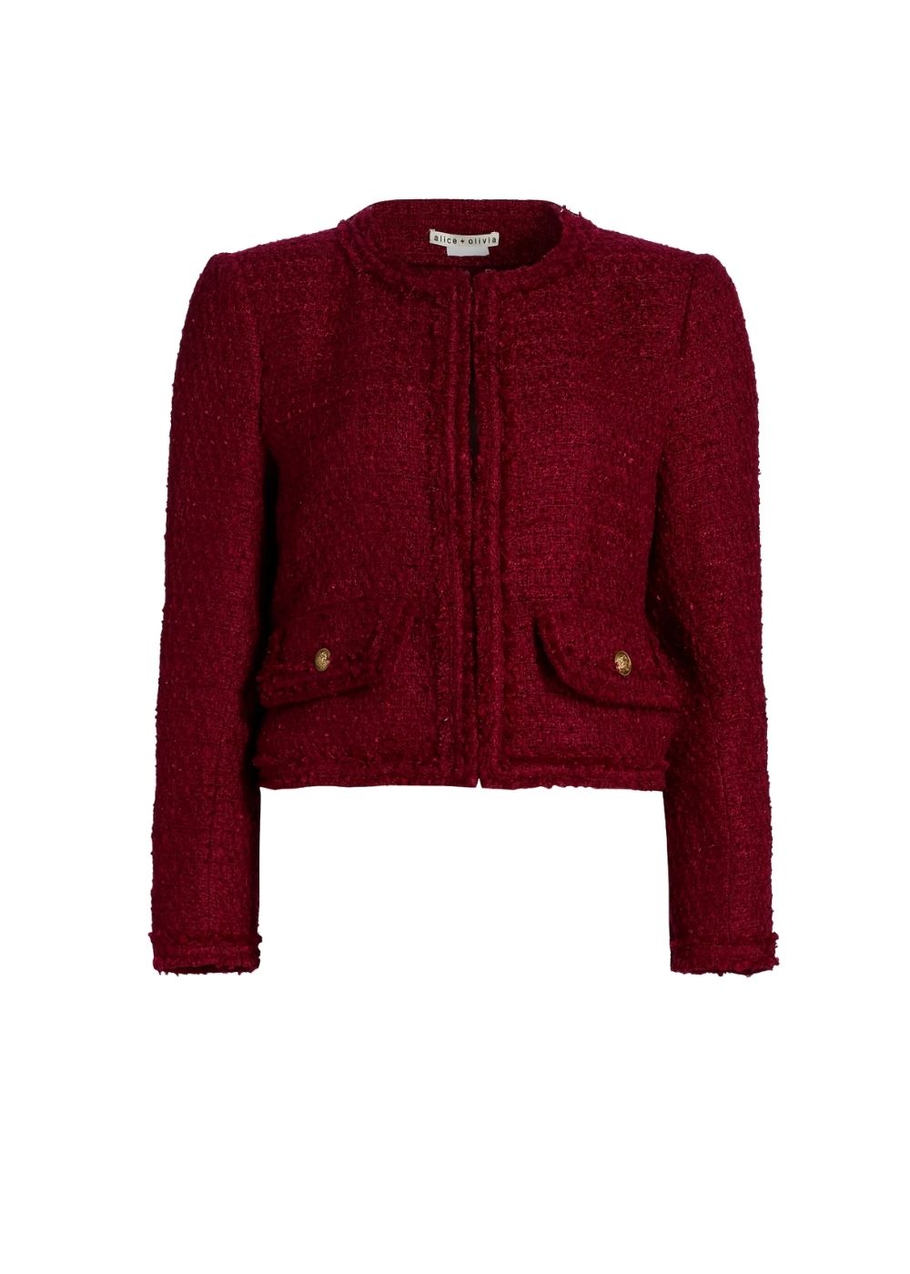 Alice + Olivia, Landon Tweed Crop Jacket, Oxblood - J. Cathell