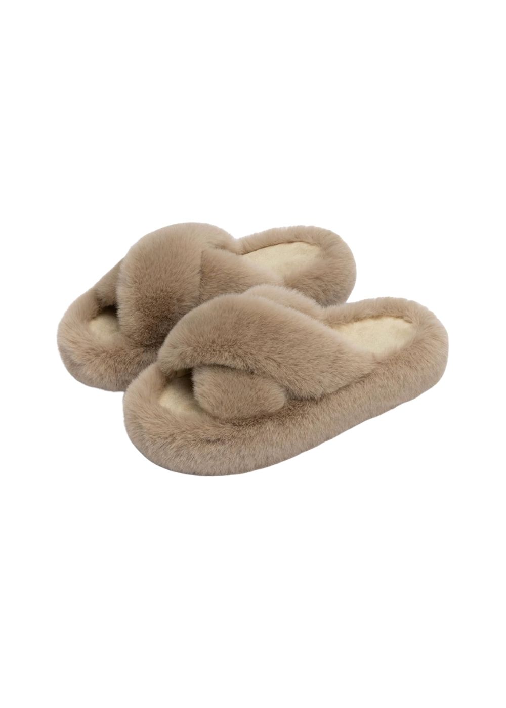 Chantomoo, Memory Foam Faux Fur Lined Open Toe Slippers, Light Brown ...
