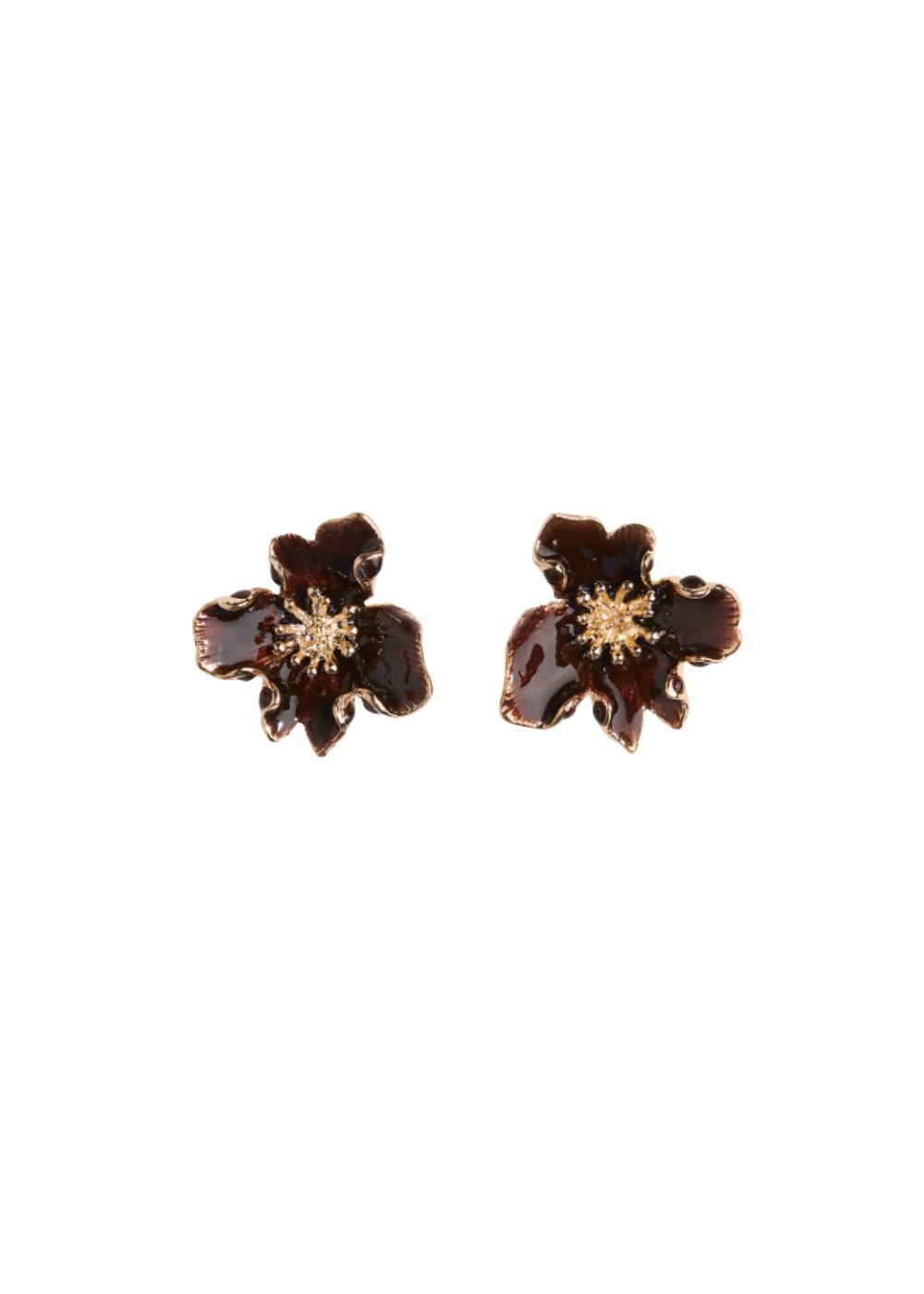 H&M, Flower-Shaped Earrings, Dark Brown - J. Cathell